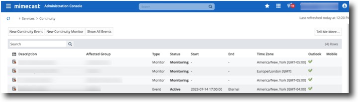 Continuity - Continuity Events – Mimecast