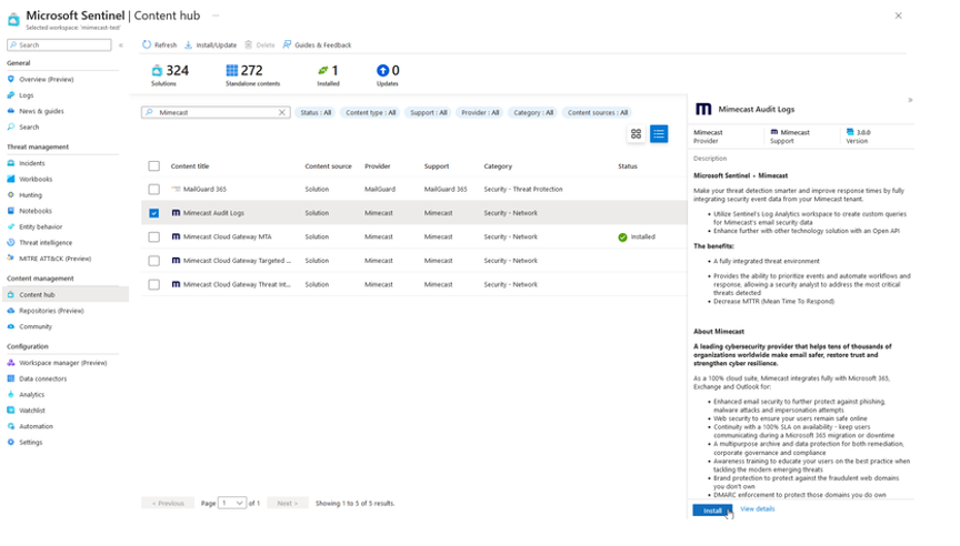 API & Integrations - Microsoft Sentinel Integration – Mimecast