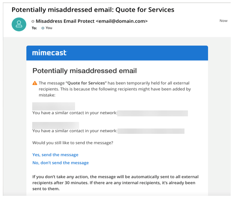 Misaddressed Email Protect - End User Experience – Mimecast