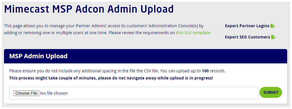 Mimecast Partner - Partner Portal Admin Bulk Upload – Mimecast