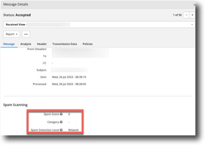Spam / Phishing - Message Insight - Spam Score – Mimecast