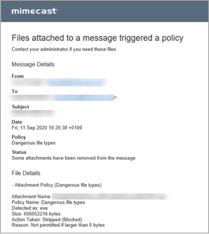 Policies - Dangerous File Type – Mimecast