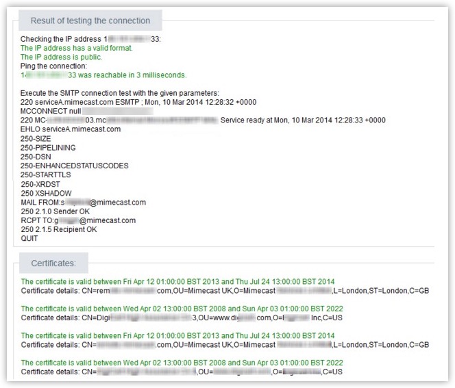 Policies - Testing Delivery Routing Connectivity – Mimecast