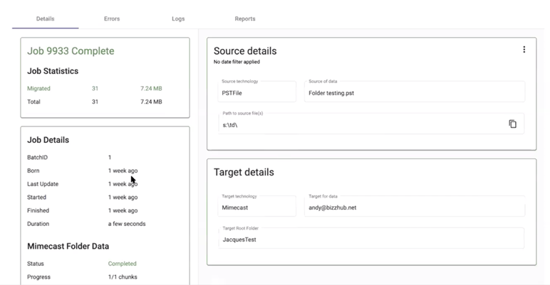 Simply Migrate - Dashboard & Tools – Mimecast