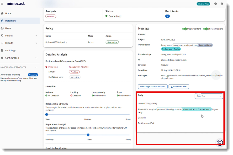 Advanced BEC Protection – Mimecast