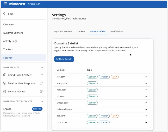 CyberGraph 2.0 - Configuring Domain Safelists – Mimecast