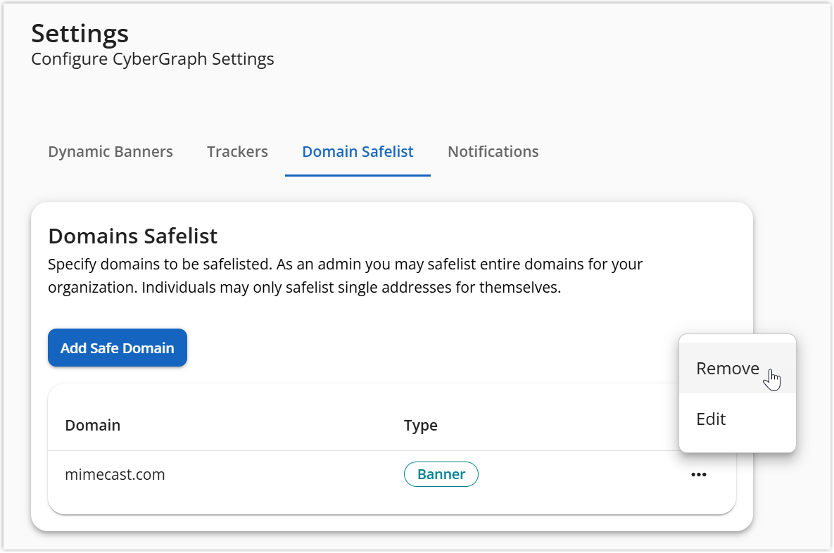 CyberGraph 2.0 - Configuring Domain Safelists – Mimecast