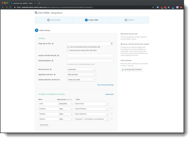 Aware - Okta SAML 2.0 – Mimecast