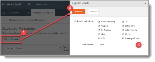 Accepted Messages - Export Results – Mimecast