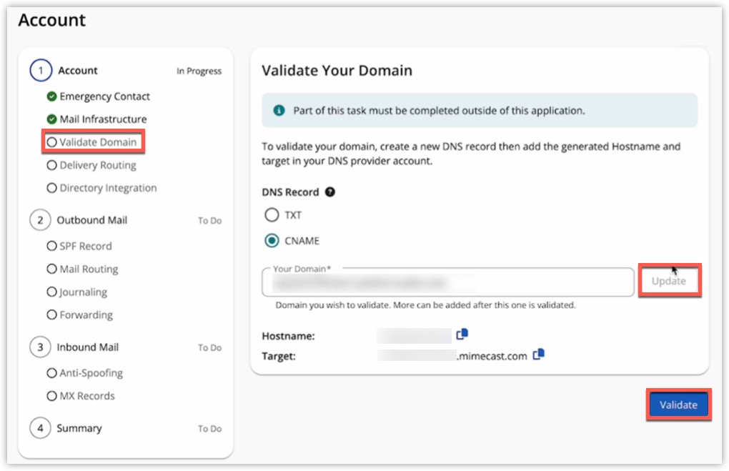 Email Security Setup Wizard - Account Setup – Mimecast
