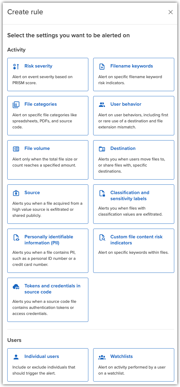 Alert rule settings reference – Mimecast