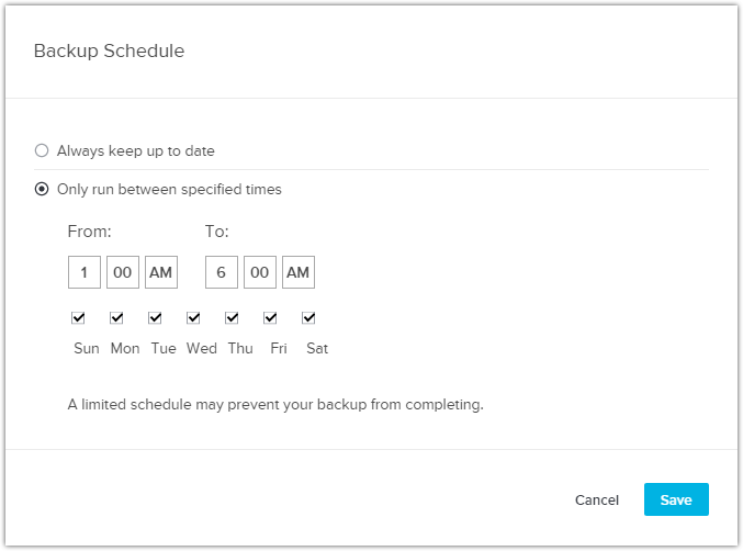 Use the backup agent with limited bandwidth – Mimecast