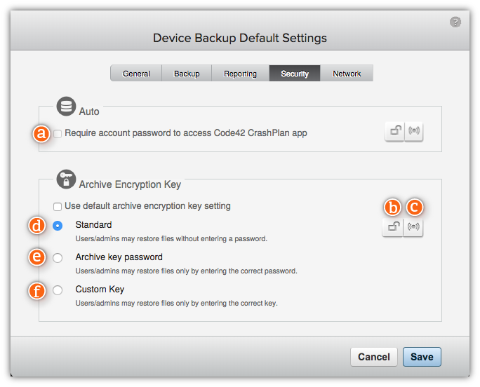 Organizations - Device Backup Defaults - Security settings reference ...