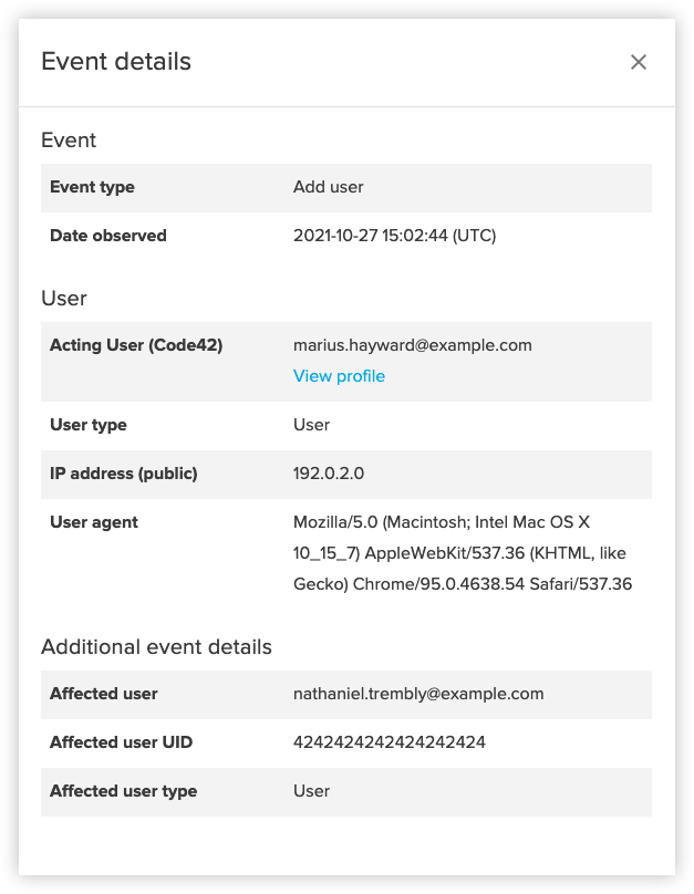 Audit Log event details – Mimecast