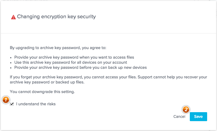 Enable archive key password security for backups – Mimecast