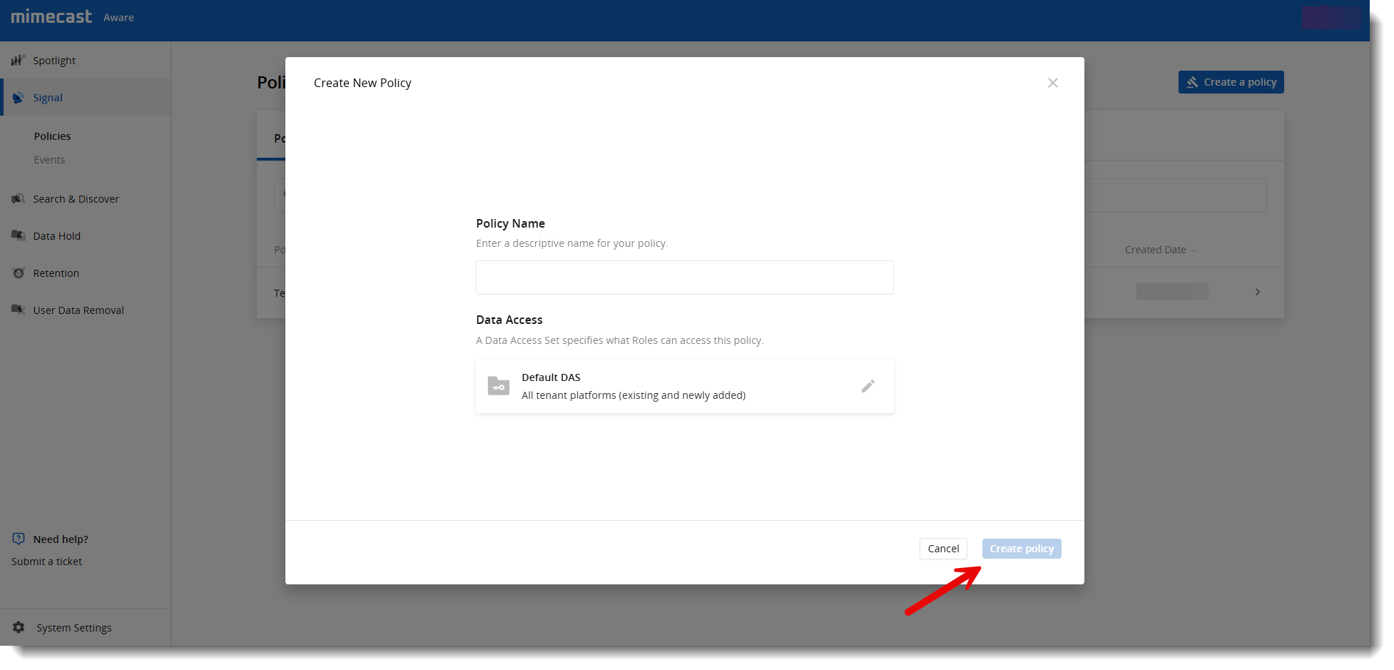 Aware 2.0 - Create a Policy and Rule – Mimecast