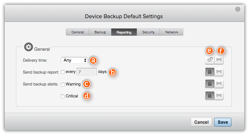 Organizations - Device Backup Defaults - Reporting settings reference – Mimecast