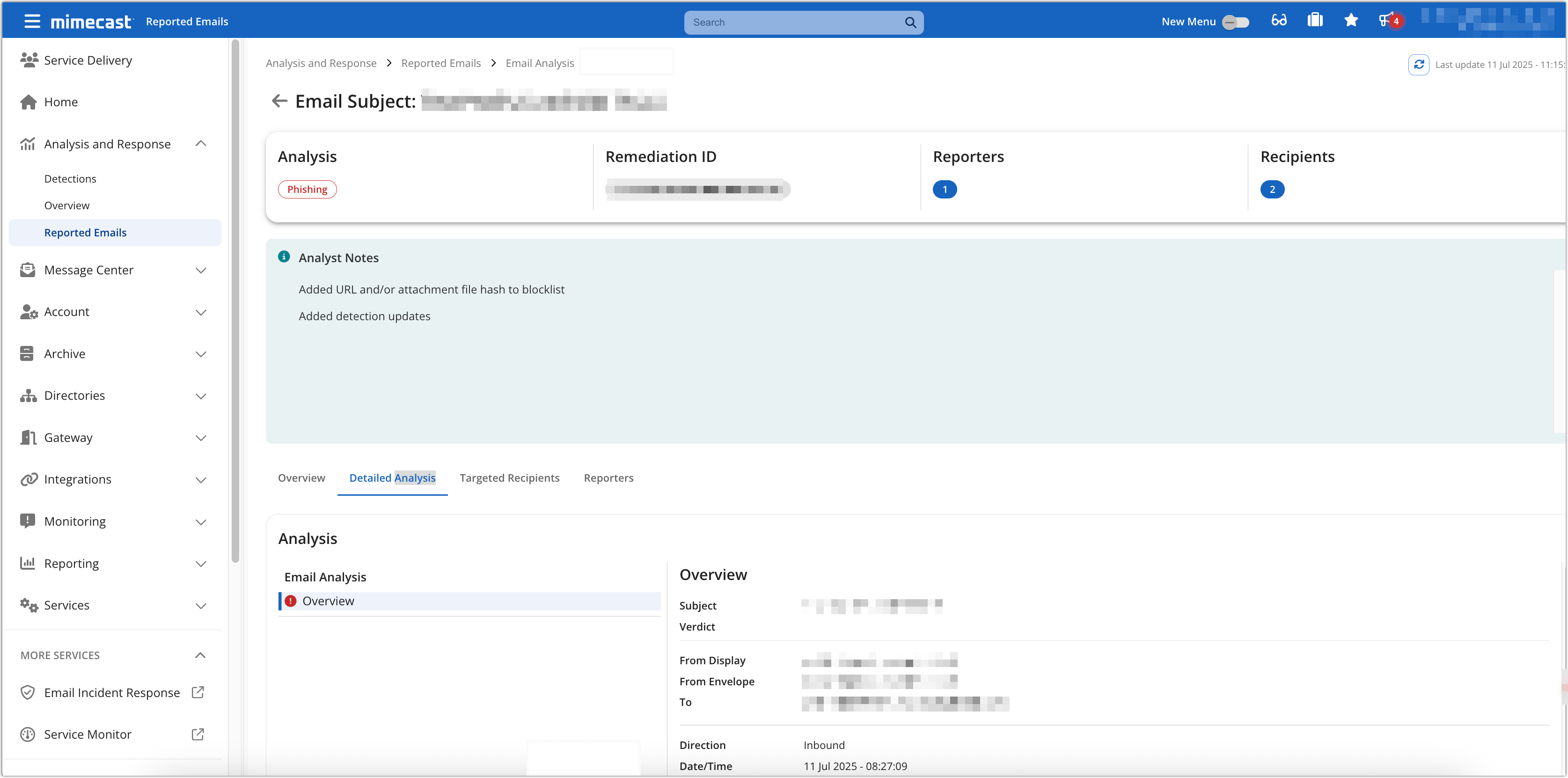 Mimecast Email Incident Response - Dashboard – Mimecast