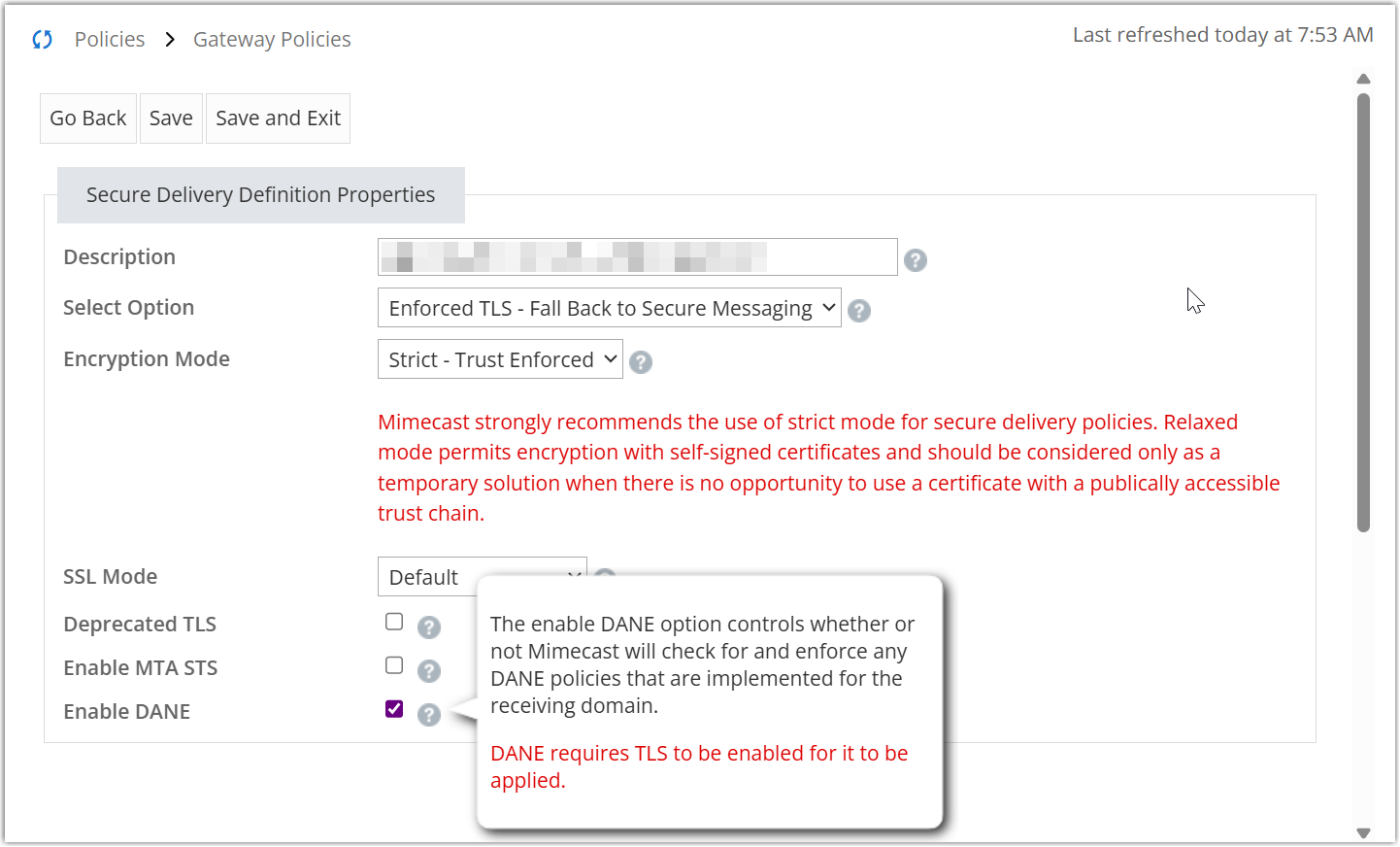 Email Security Cloud Gateway - DANE – Mimecast