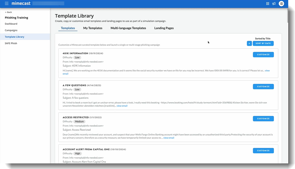 Engage - Managing Phishing Templates – Mimecast