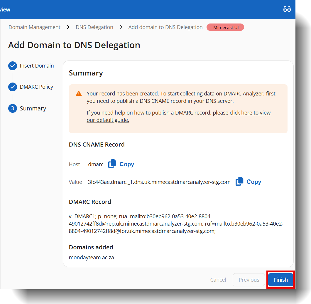 DMARC Analyzer 2.0 - DNS Delegation – Mimecast